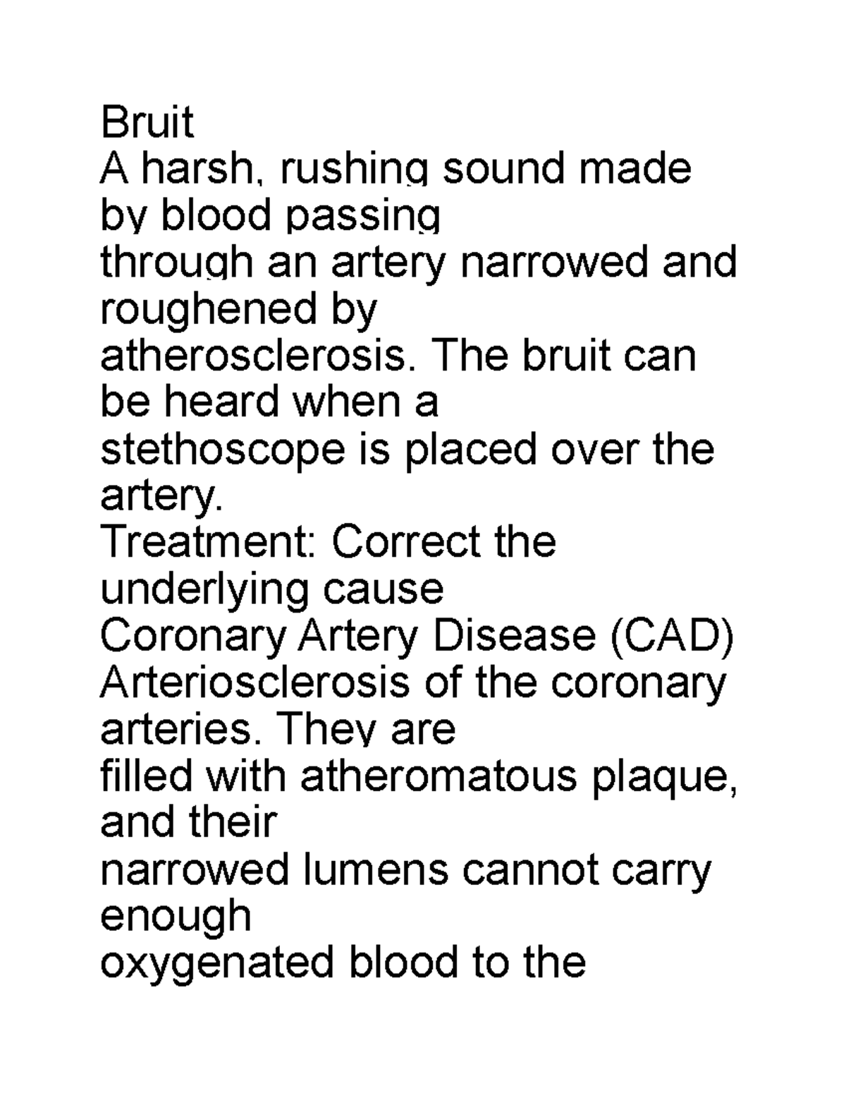 Cardiology (11) - Medical Terminology - Bruit A harsh, rushing sound ...