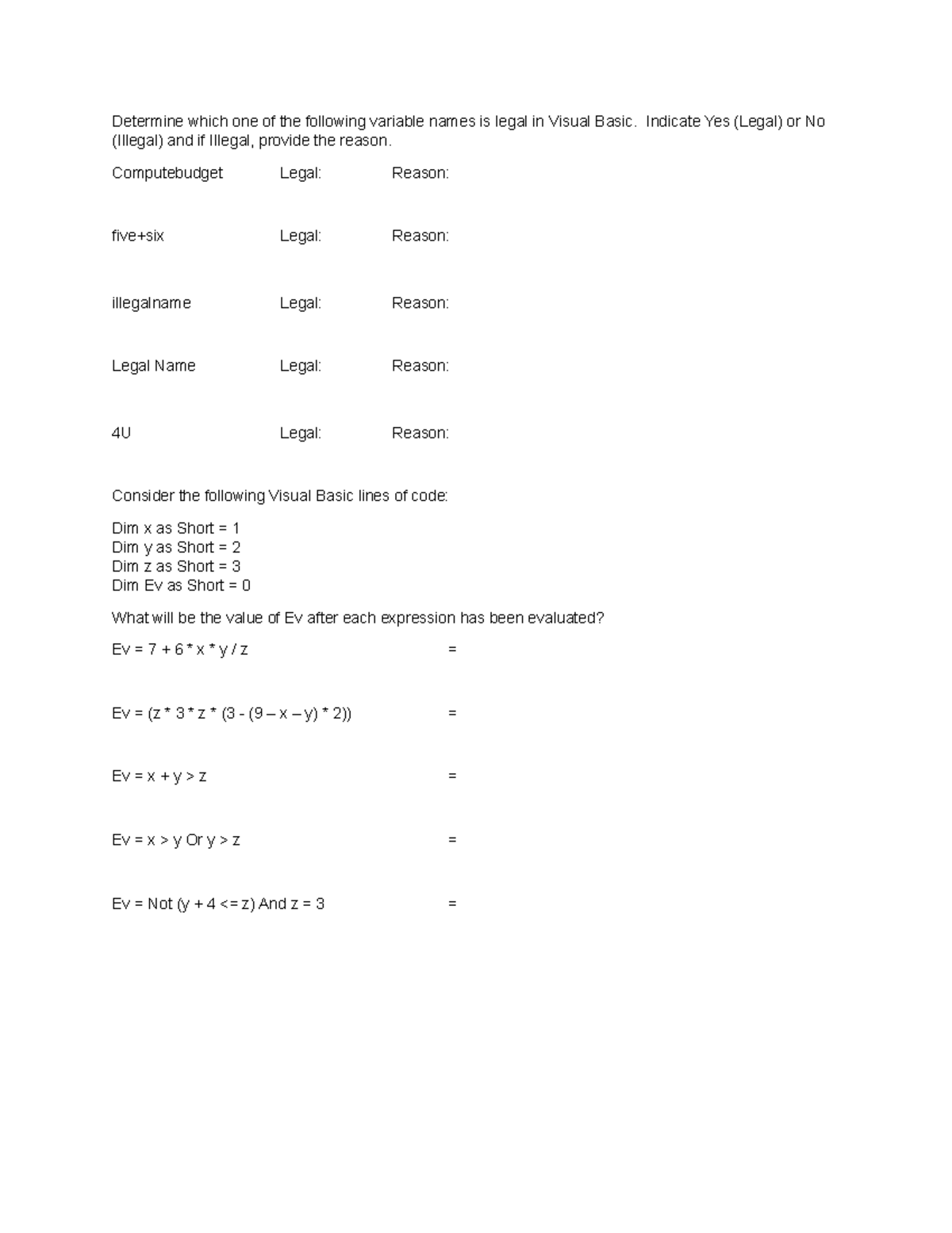 Assignment 6-Programming Concepts - Determine which one of the ...