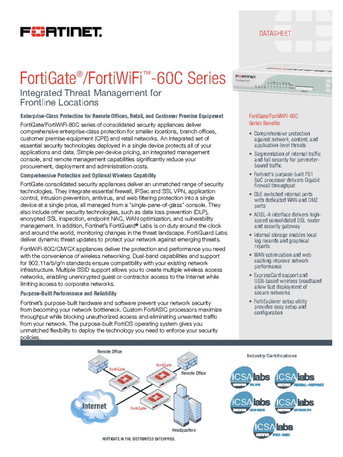 Fgfwf 60C DS - data - FortiGate ® /FortiWiFi ™ -60C Series Integrated ...