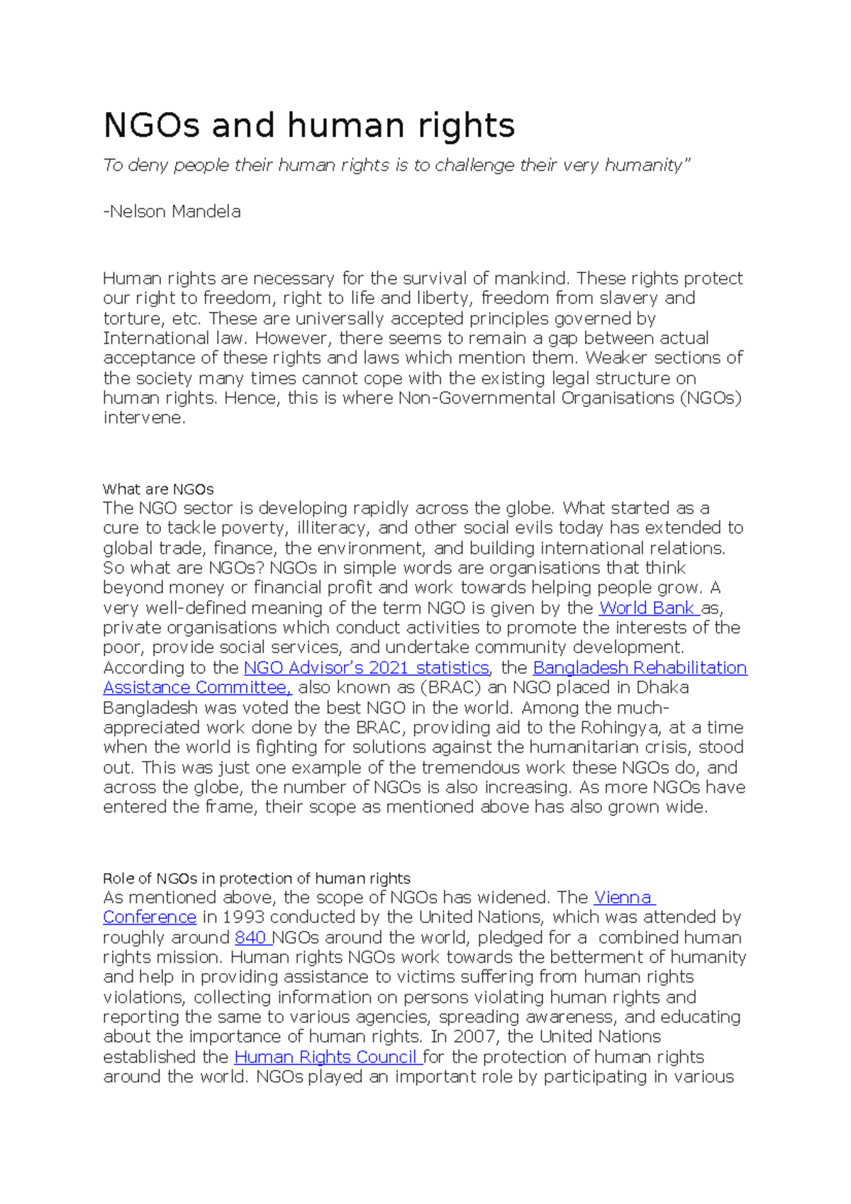 4.HR.II.1 NGOs and human rights - NGOs and human rights To deny people ...