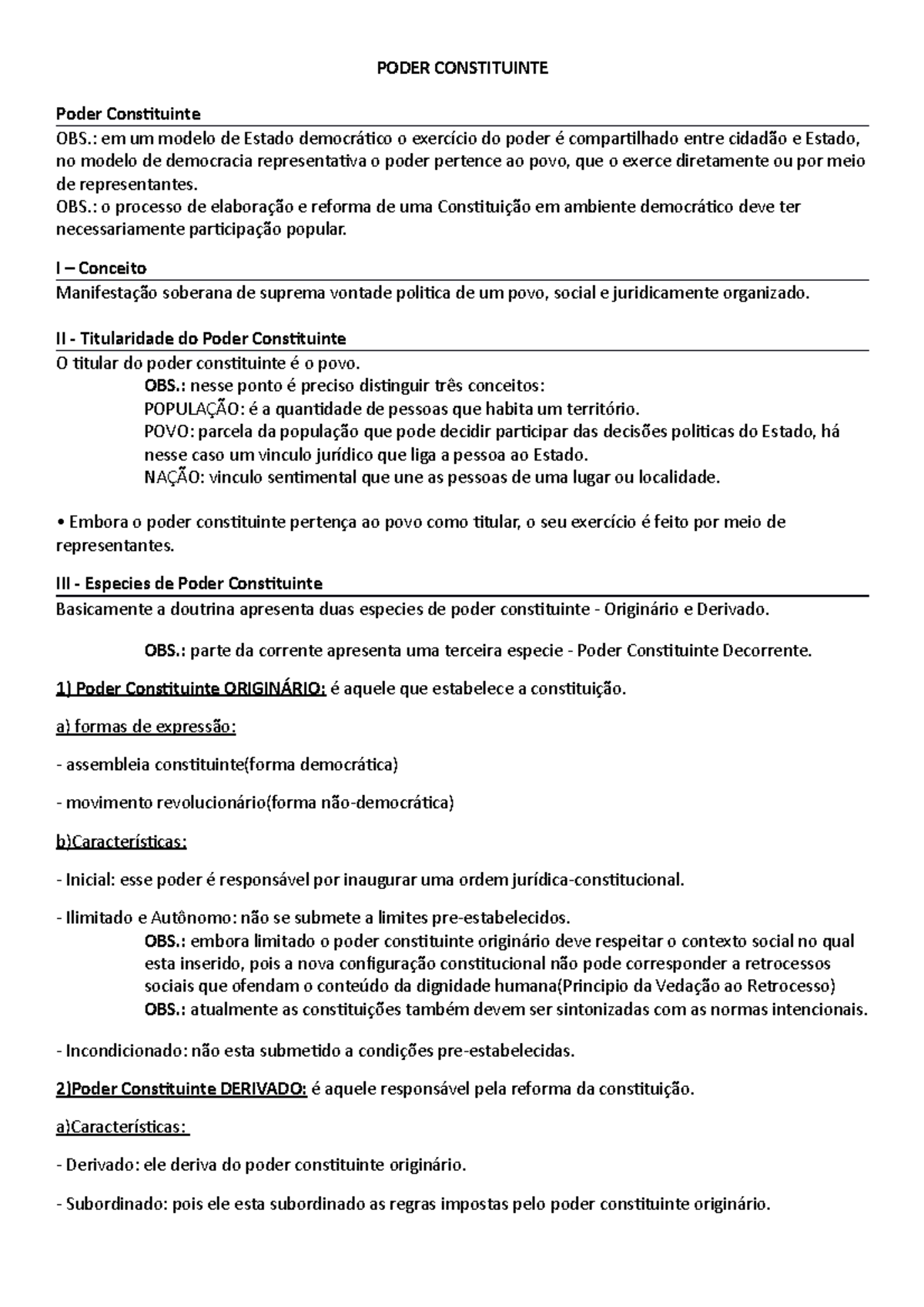 Constitucional - poder constituinte - PODER CONSTITUINTE Poder Constituinte OBS.: em um modelo ...