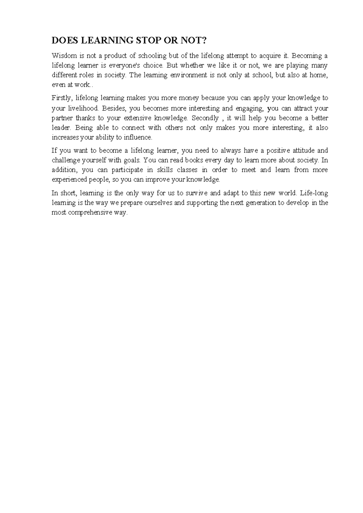 24-10 - .................. - DOES LEARNING STOP OR NOT? Wisdom is not a ...