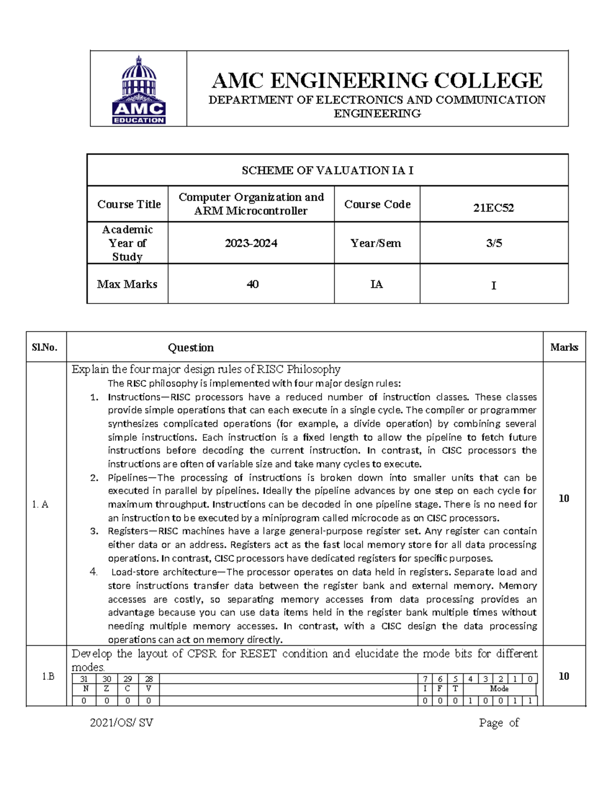 11.Scheme of Valuation First IA - AMC ENGINEERING COLLEGE DEPARTMENT OF ...