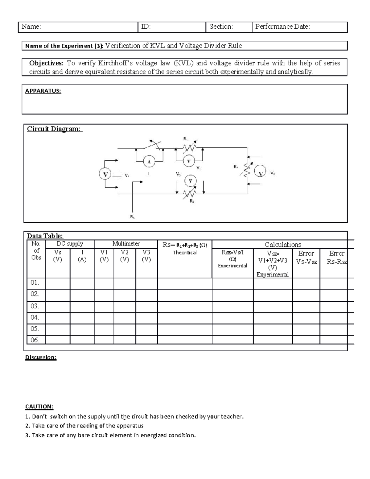 Experiment-3 - Lab experiment - Name: ID: Section: Performance Date: Name of the Experiment (3 ...