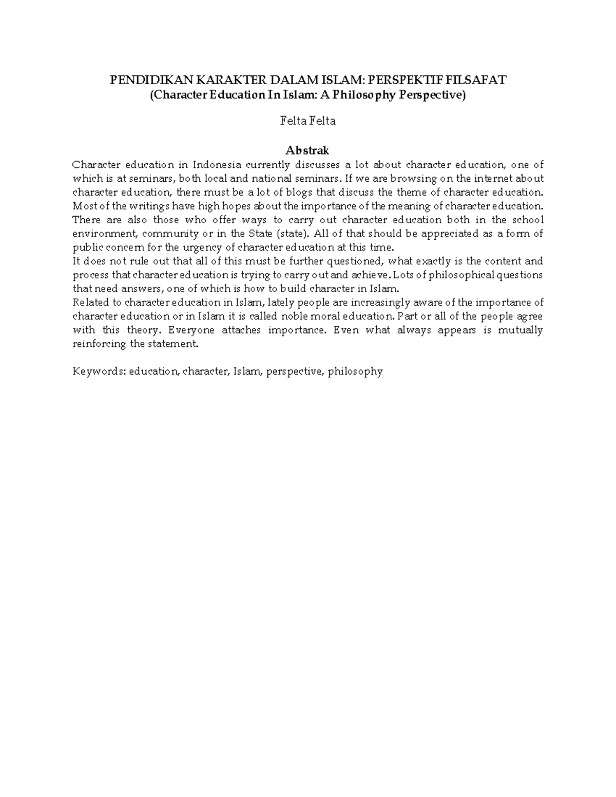 Pendidikan karakter islam - PENDIDIKAN KARAKTER DALAM ISLAM: PERSPEKTIF FILSAFAT (Character ...