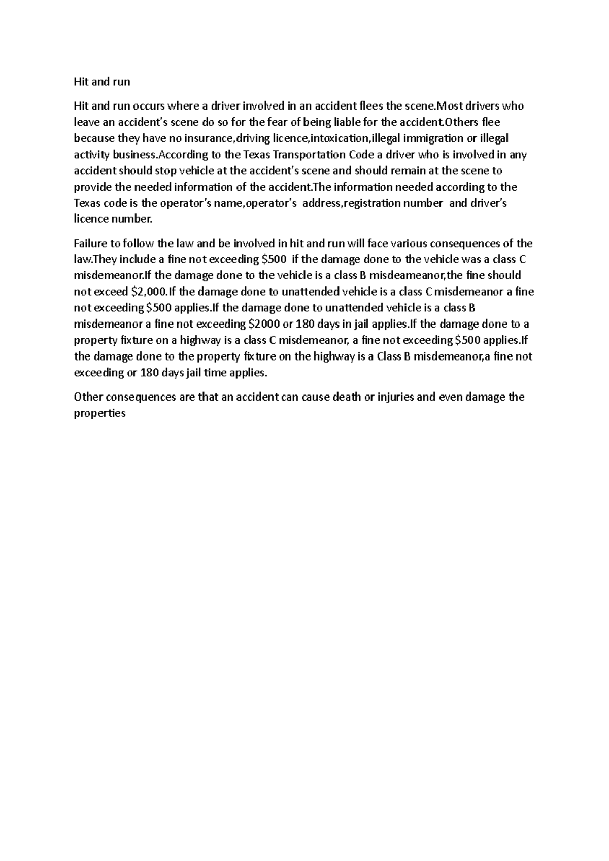 Hit and run - assignment - Hit and run Hit and run occurs where a ...