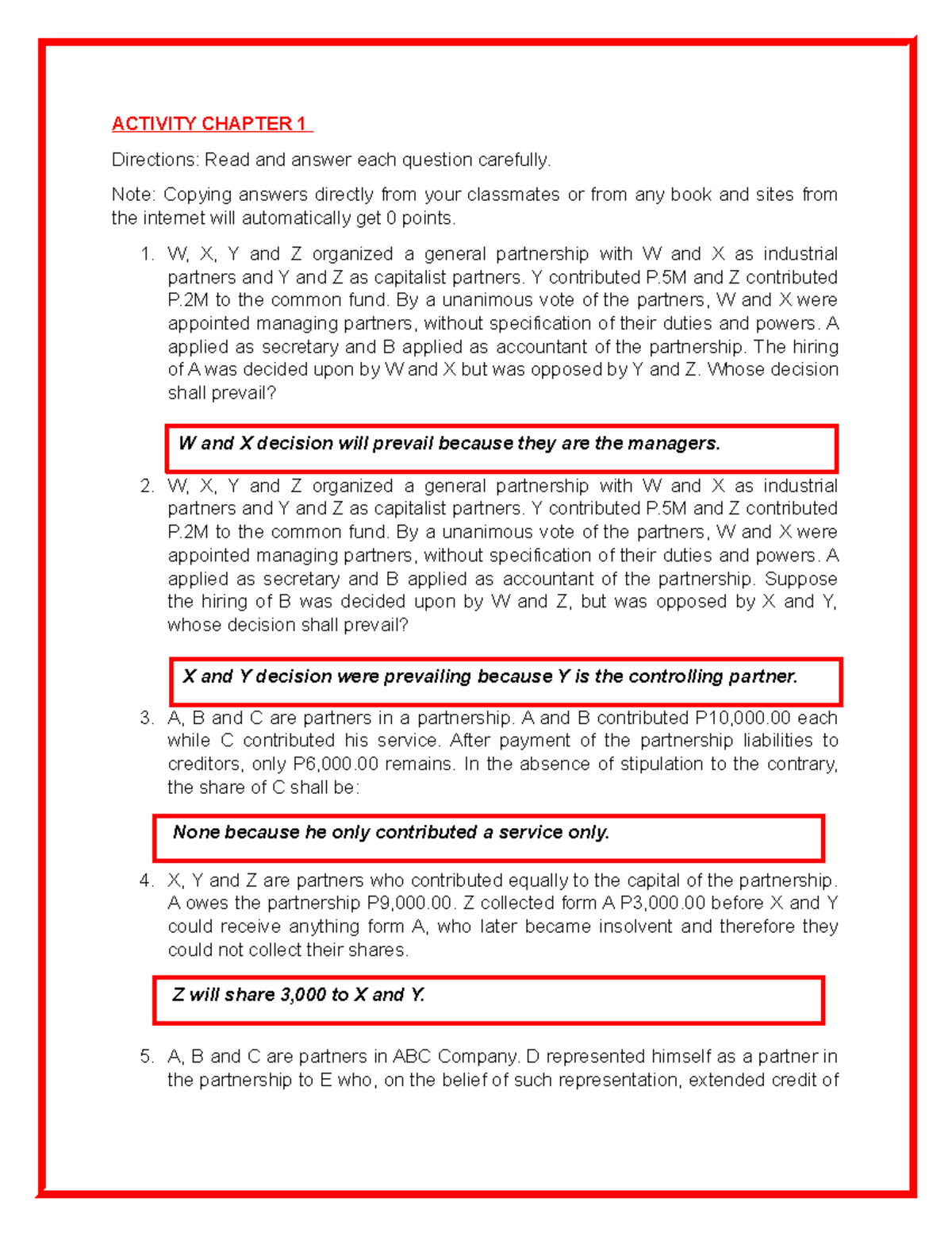 Activity Chapter 1 Panit - ACTIVITY CHAPTER 1 Directions: Read and answer each question ...
