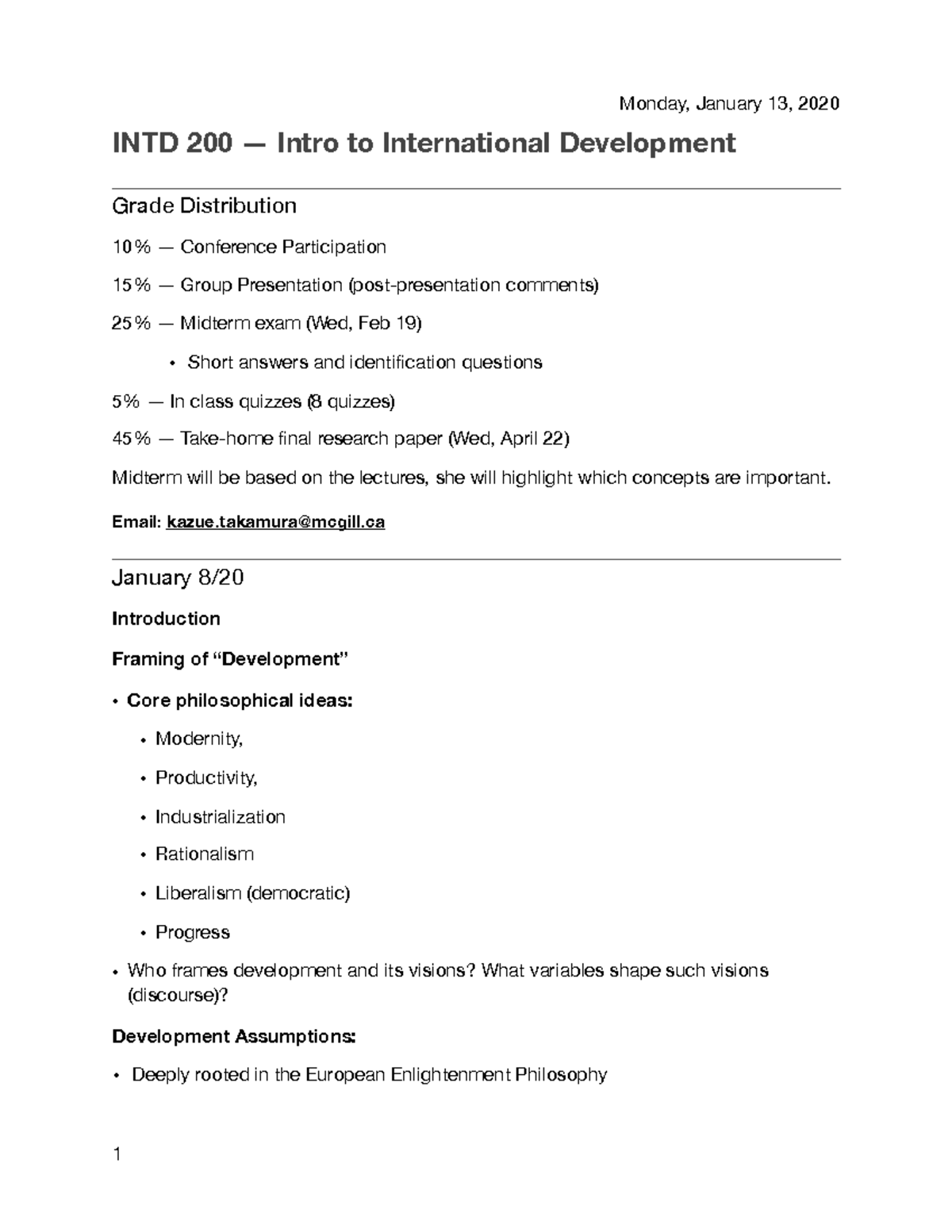 INTD 200 - Lecture notes 1-10 - INTD 200 — Intro to International ...