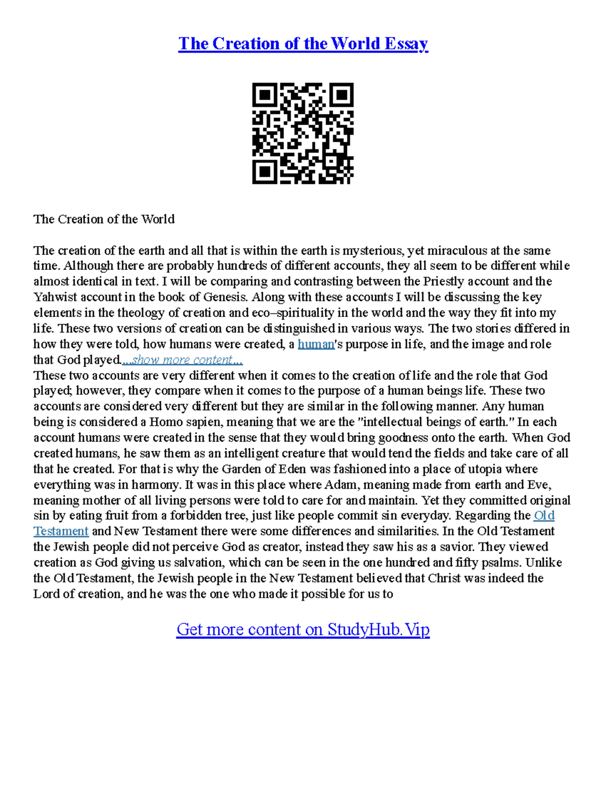 Into The World Essay - The Creation of the World Essay The Creation of ...