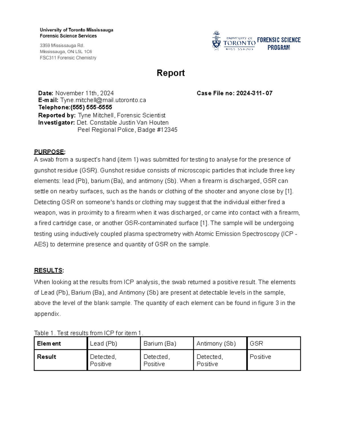 FSC311 Lab 7 Report - Report Date: November 11th, 2024 Case File no ...