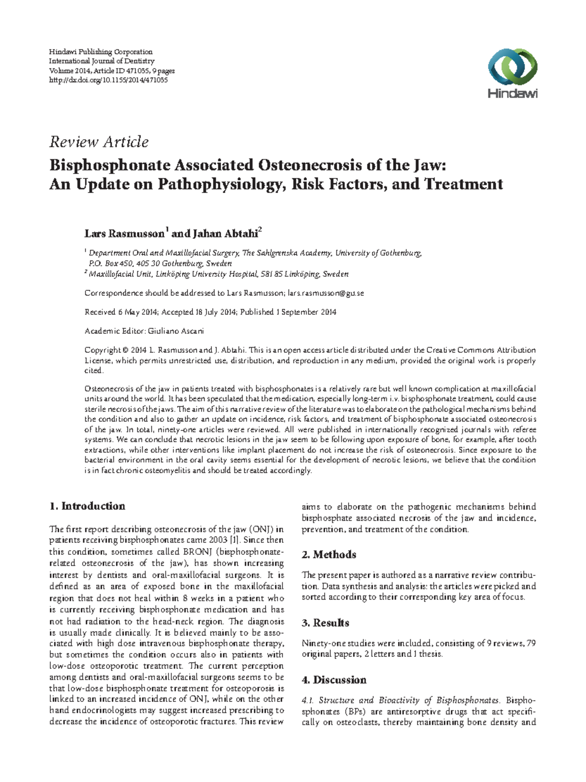 International Journal of Dentistry - 2014 - Rasmusson - Bisphosphonate ...