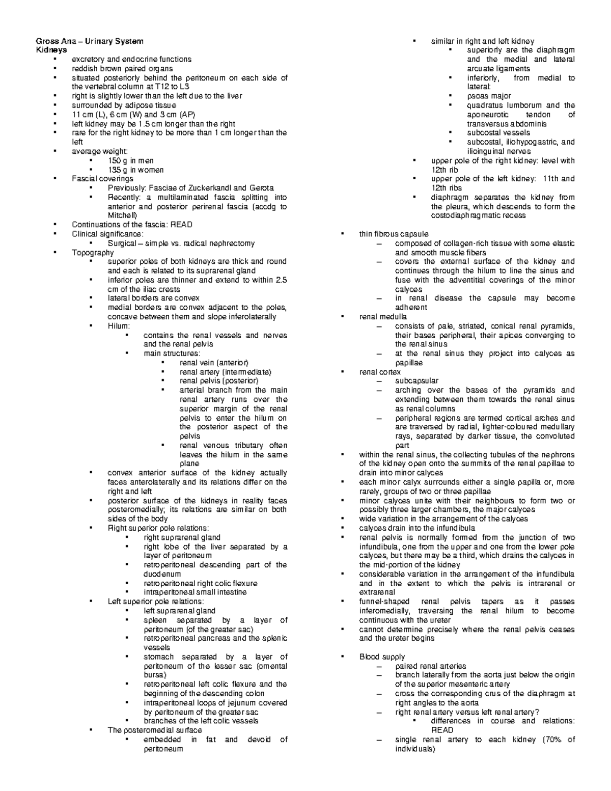 Gross Ana - Urinary System - Gross Ana – Urinary System Kidneys ...