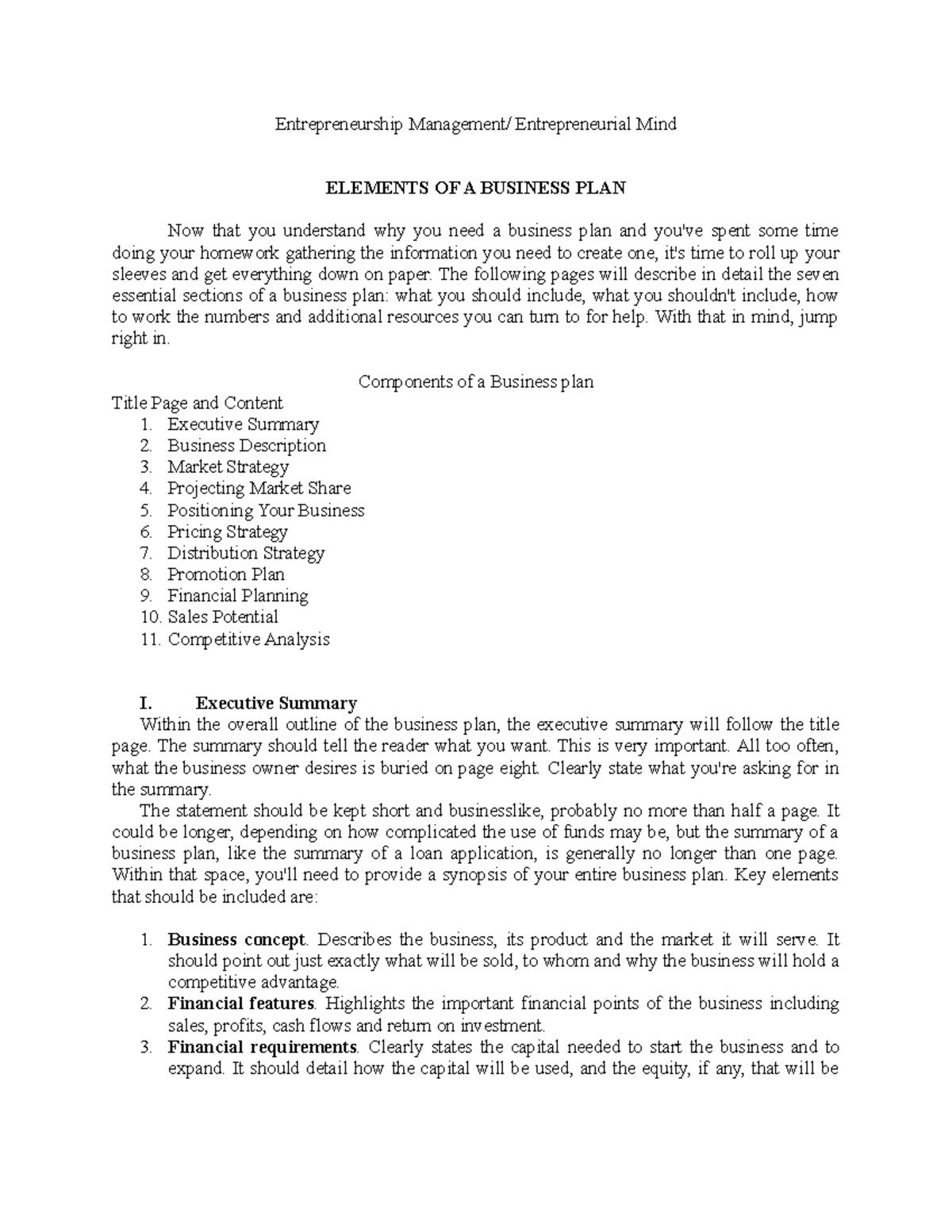 Entrepreneurship Management - The following pages will describe in ...