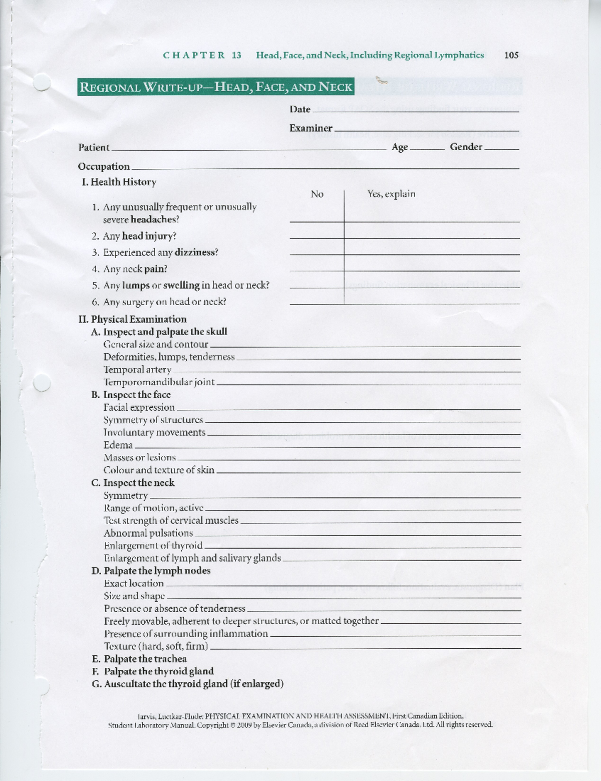 Week 2 Lab - Head, Face & Neck Assessment Worksheet - CHAPTER 13 Head ...