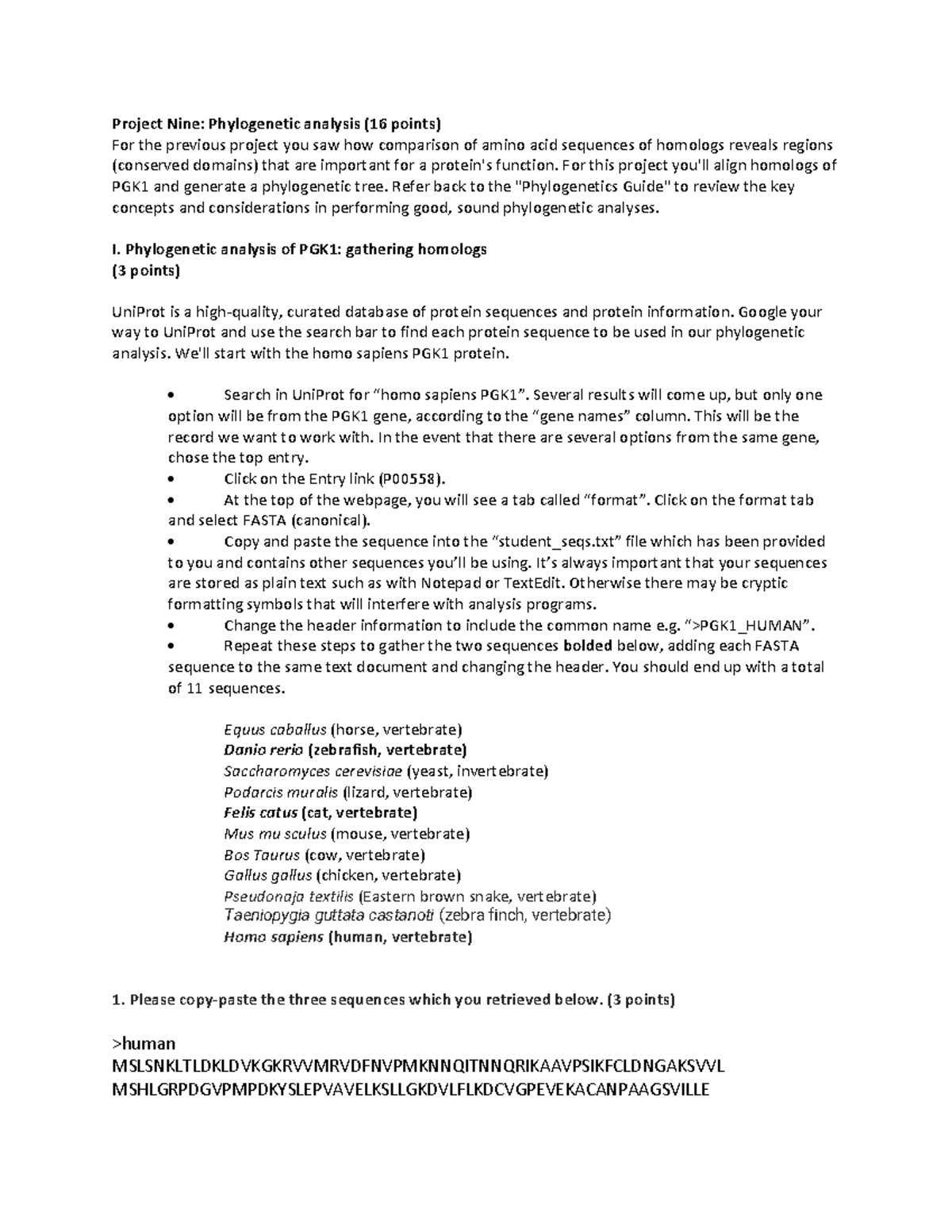 Phylogenetic Analysis of PGK1: Homologs Alignment and Tree Generation - Studocu