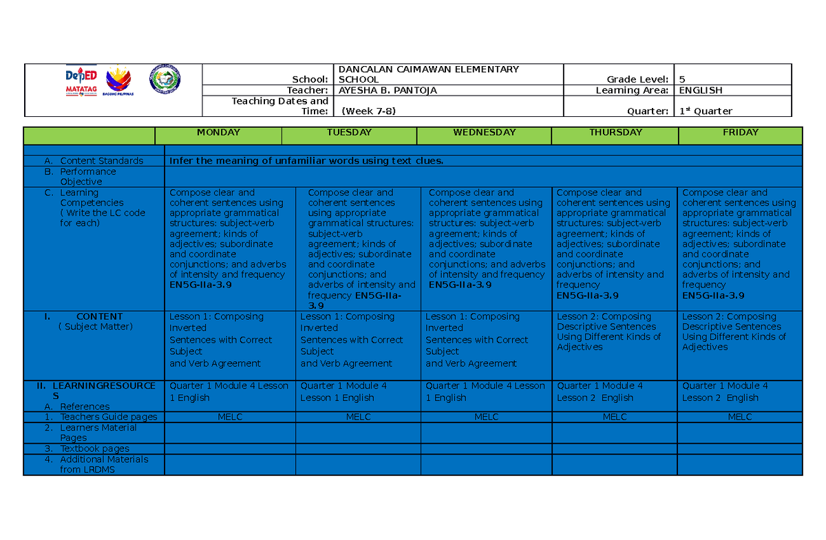 DLL-WEEK-7-8-ENG-5 - m,n,bbbbbbbbbbbbbbbbbb - School: DANCALAN CAIMAWAN ...