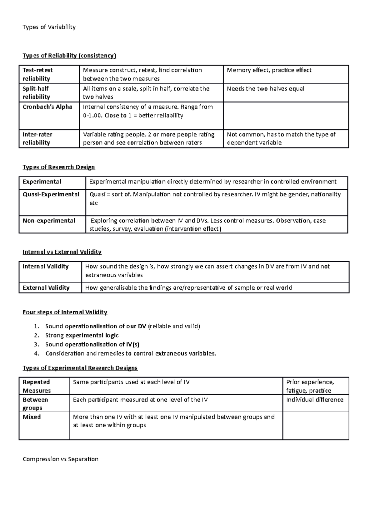 Study Notes - Types of Variability Types of Reliability (consistency ...