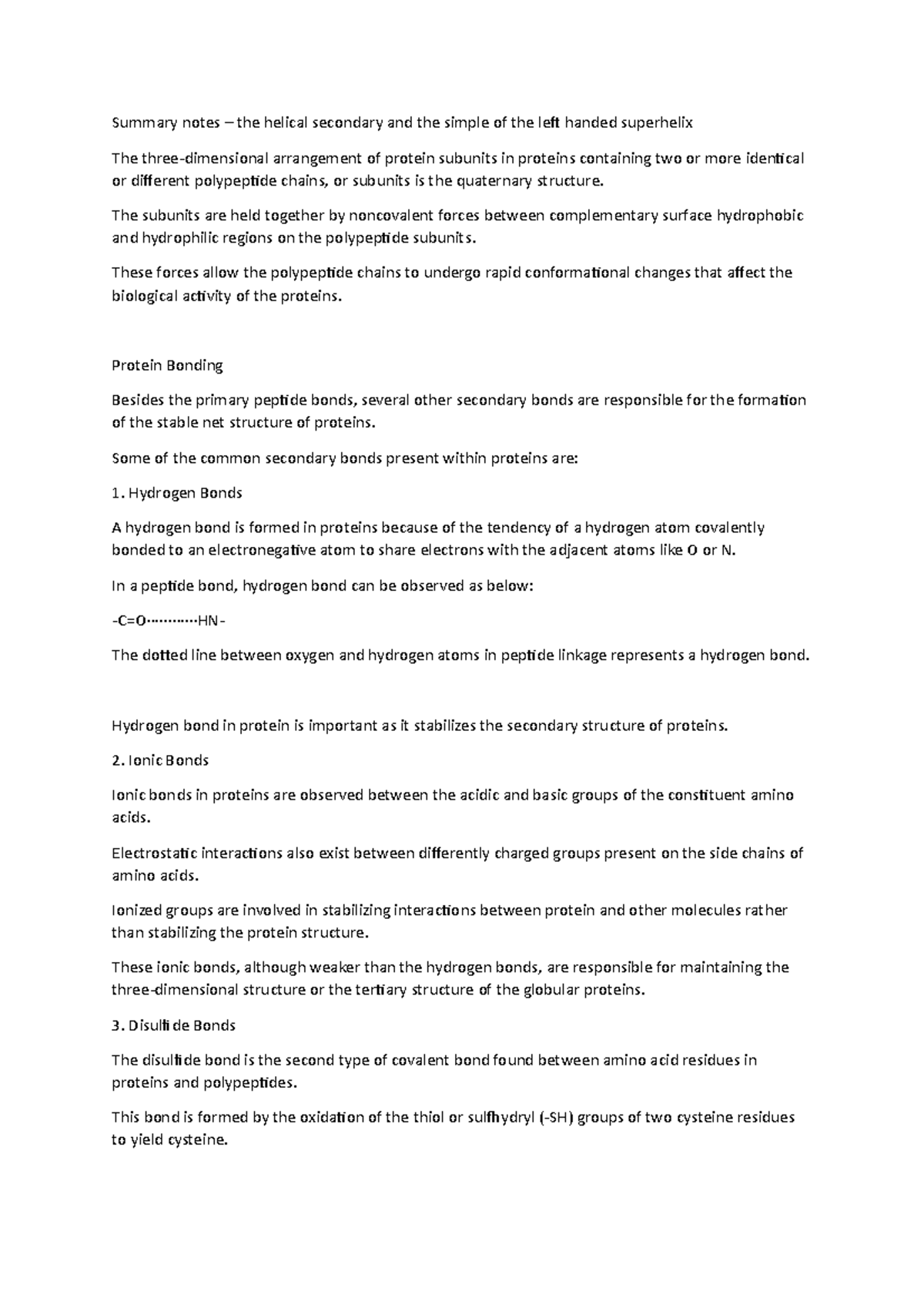 Summary notes – the helical secondary and the simple of the left handed ...
