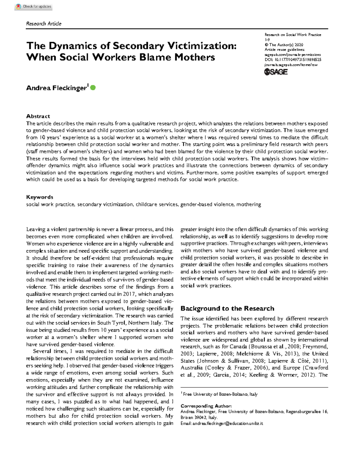 2020 The Dynamics of Secondary Victimization - Research Article The ...