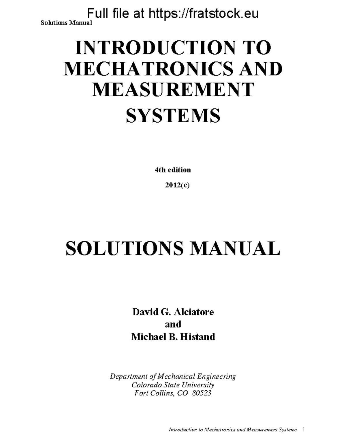 Solutions Manual Introduction Mechatronics Measurement Systems 4th ...