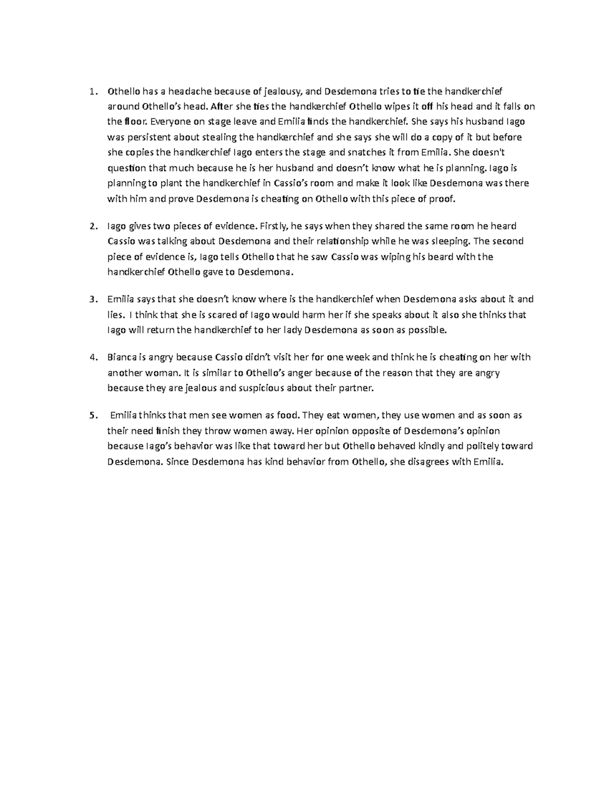 Othello Act 3 part 2 - Assignment - Othello has a headache because of ...