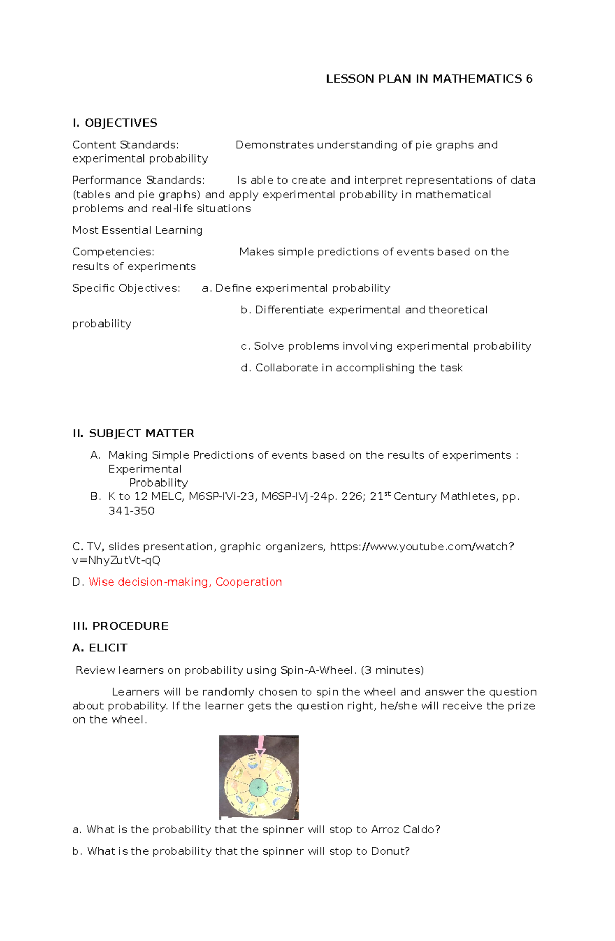 Lesson PLAN IN Mathematics 6 7Es - LESSON PLAN IN MATHEMATICS 6 I ...