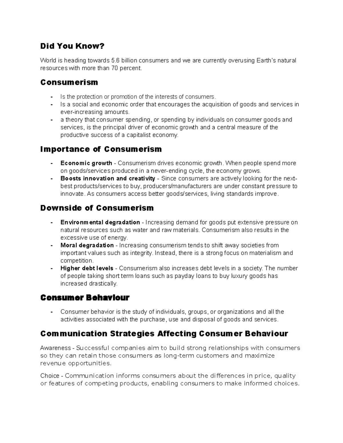 Consumerism - Goods to - Did You Know? World is heading towards 5 ...