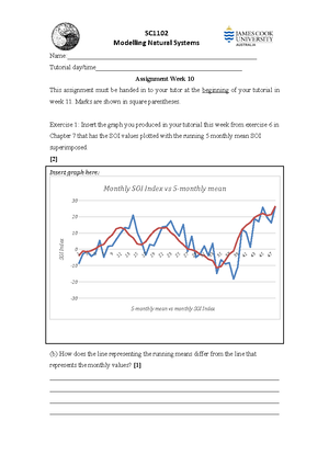 SC1102 assignment week 12 Excel - SC Modelling Natural Systems Name: Workshop day/time ...