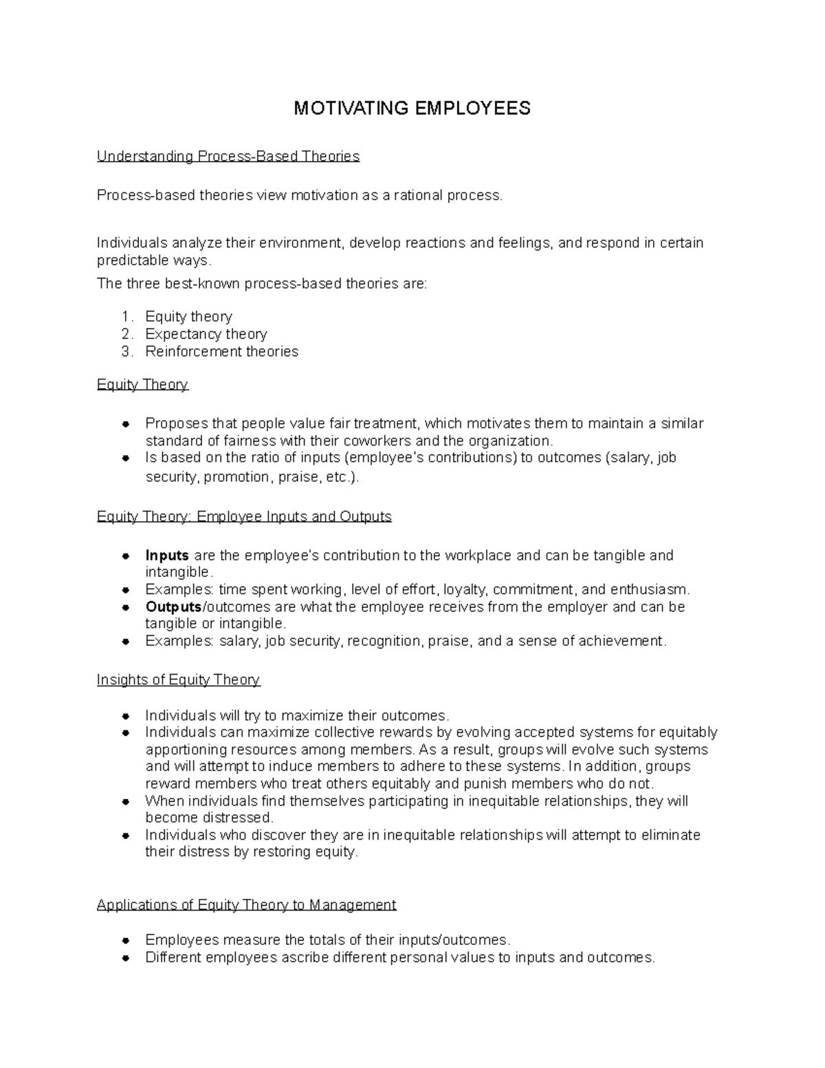 Intro to Business Chapter 10 Part 2 Notes - MOTIVATING EMPLOYEES ...