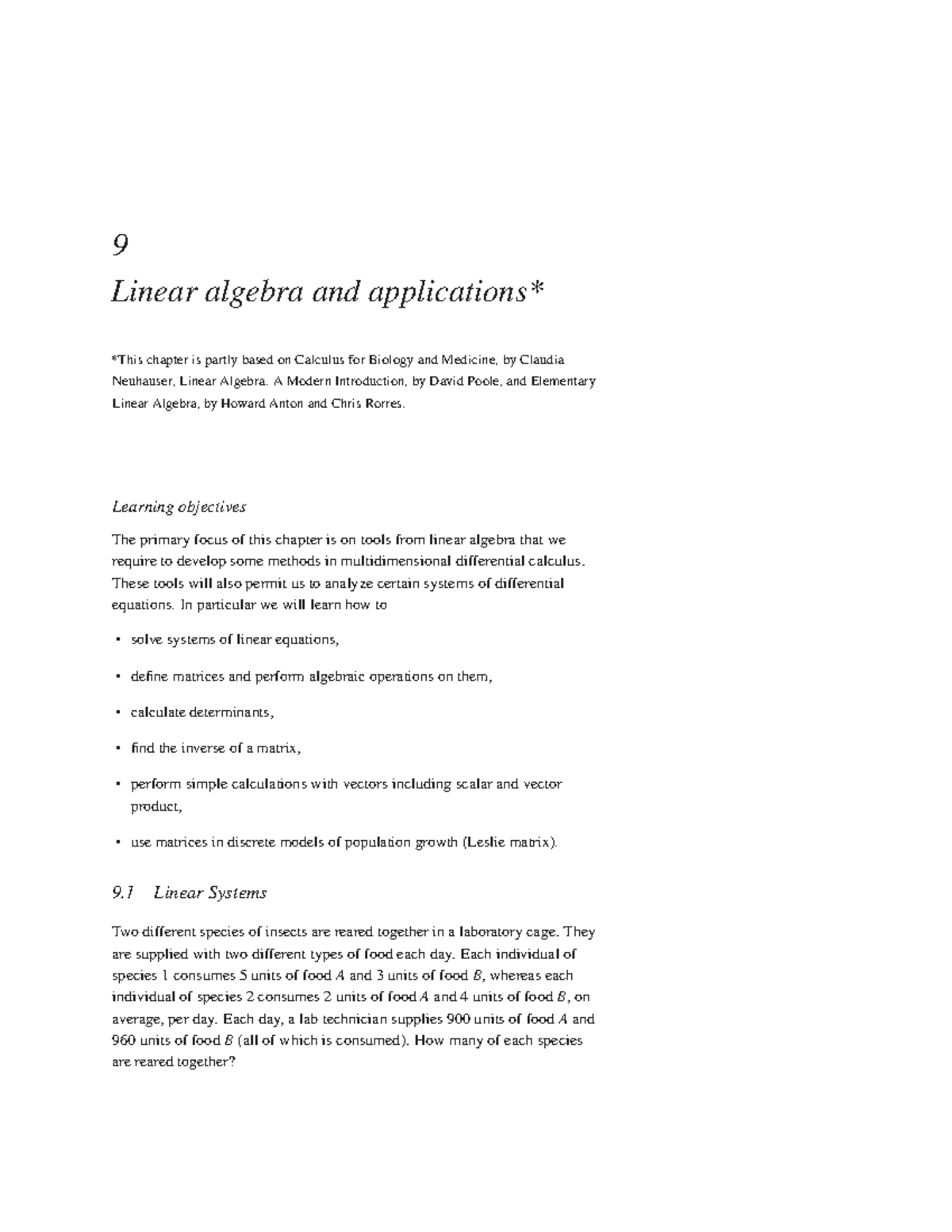 Math155 Ch09 - Chapter 9 textbook notes - 9 Linear algebra and ...