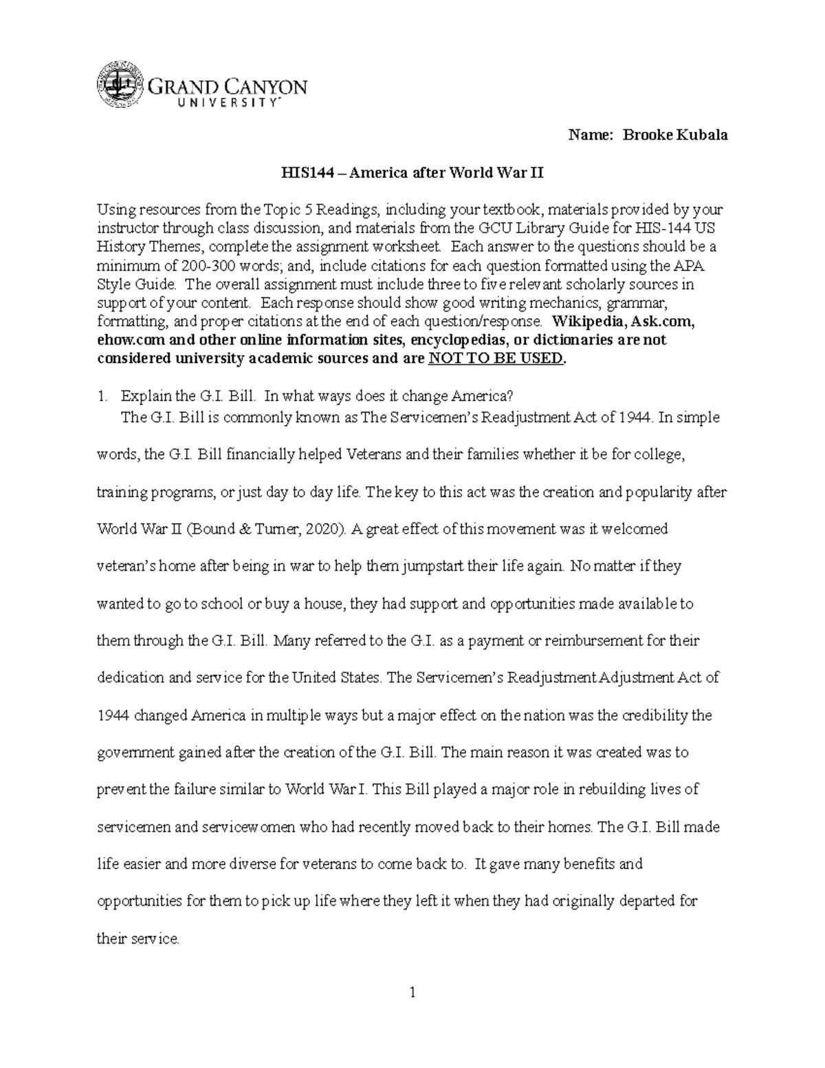 America after WWII - Using resources from the Topic 5 Readings ...