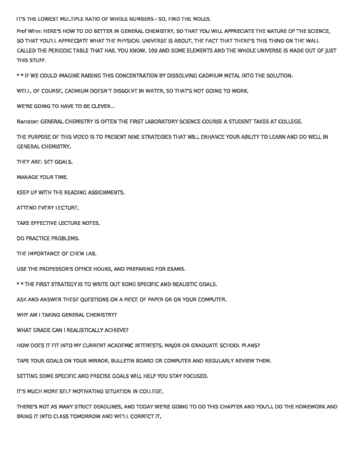 BUS 2303 Unit 2 transcript of goals video - BBA 3361 - Studocu