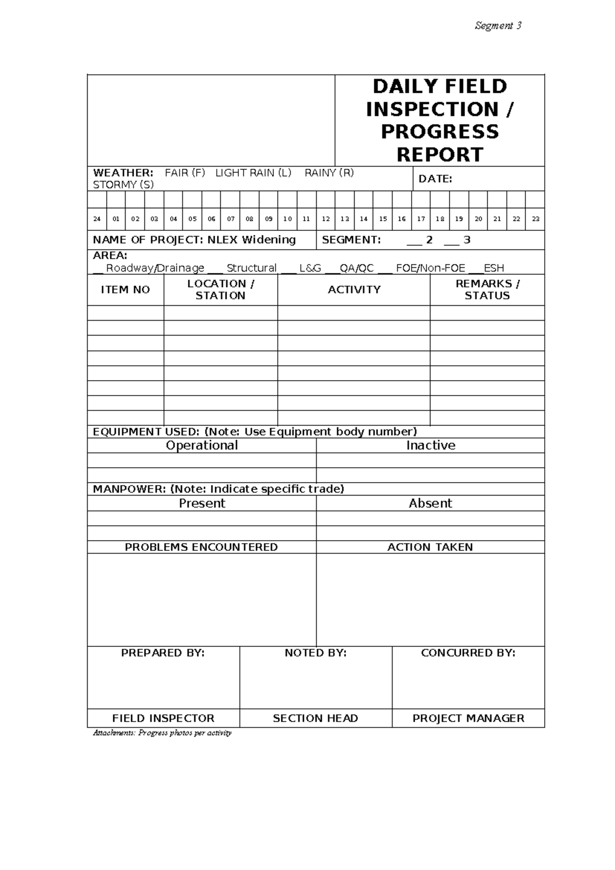 16 -DFIR - Daily Field Inspection Report - Segment 3 DAILY FIELD ...
