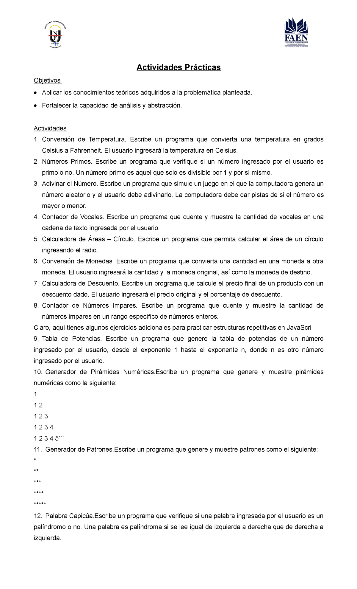 Ejercicios - para practicar - Actividades Prácticas Objetivos Aplicar ...