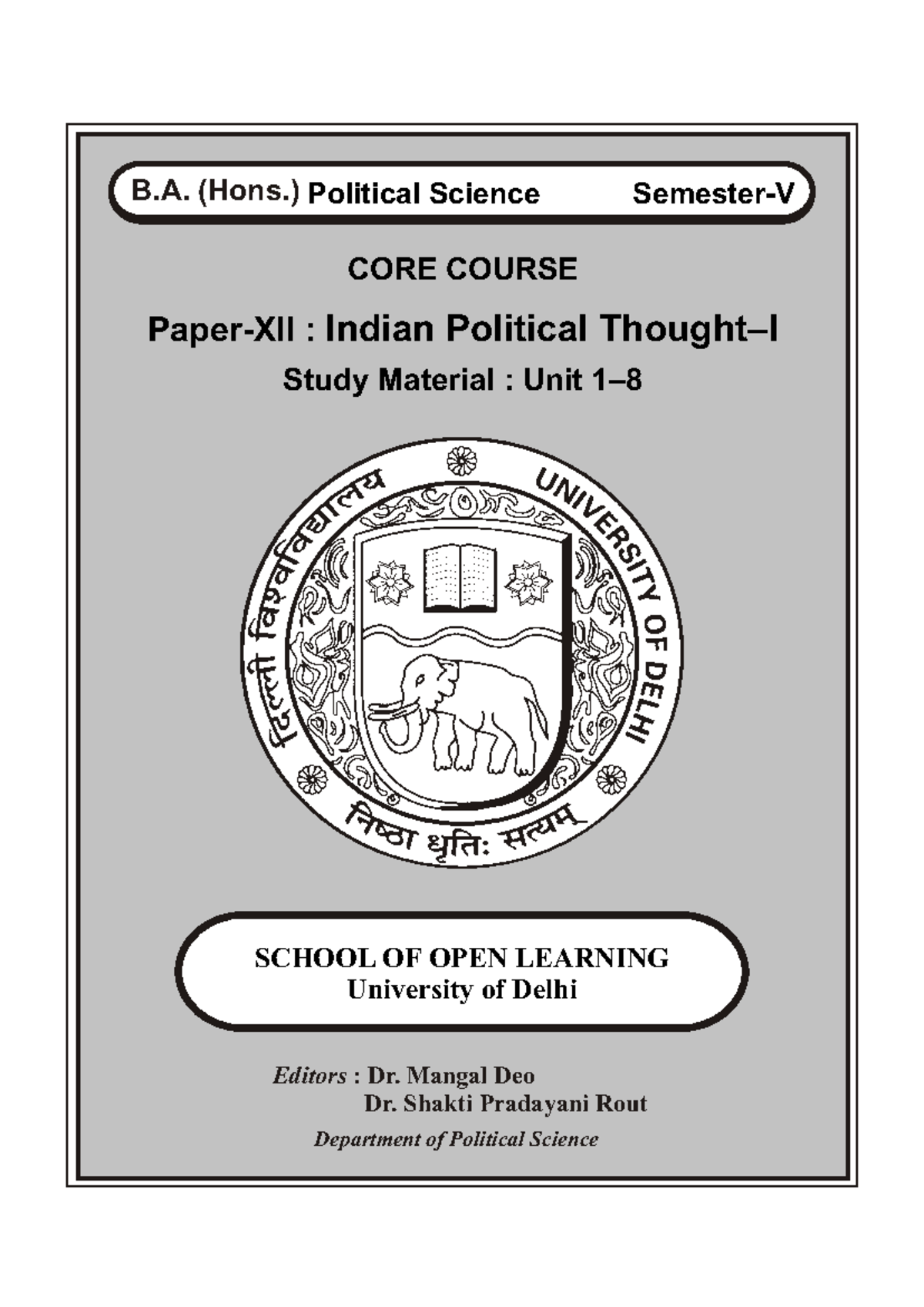 IPT 8 units - Indian political thought sol - CORE COURSE Paper-XII ...
