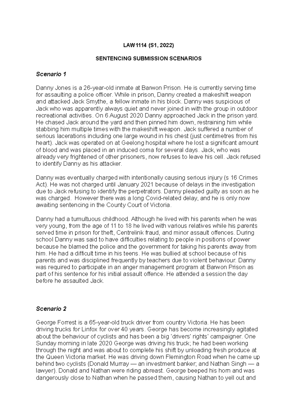 Sentencing Submission Scenarios - Studocu