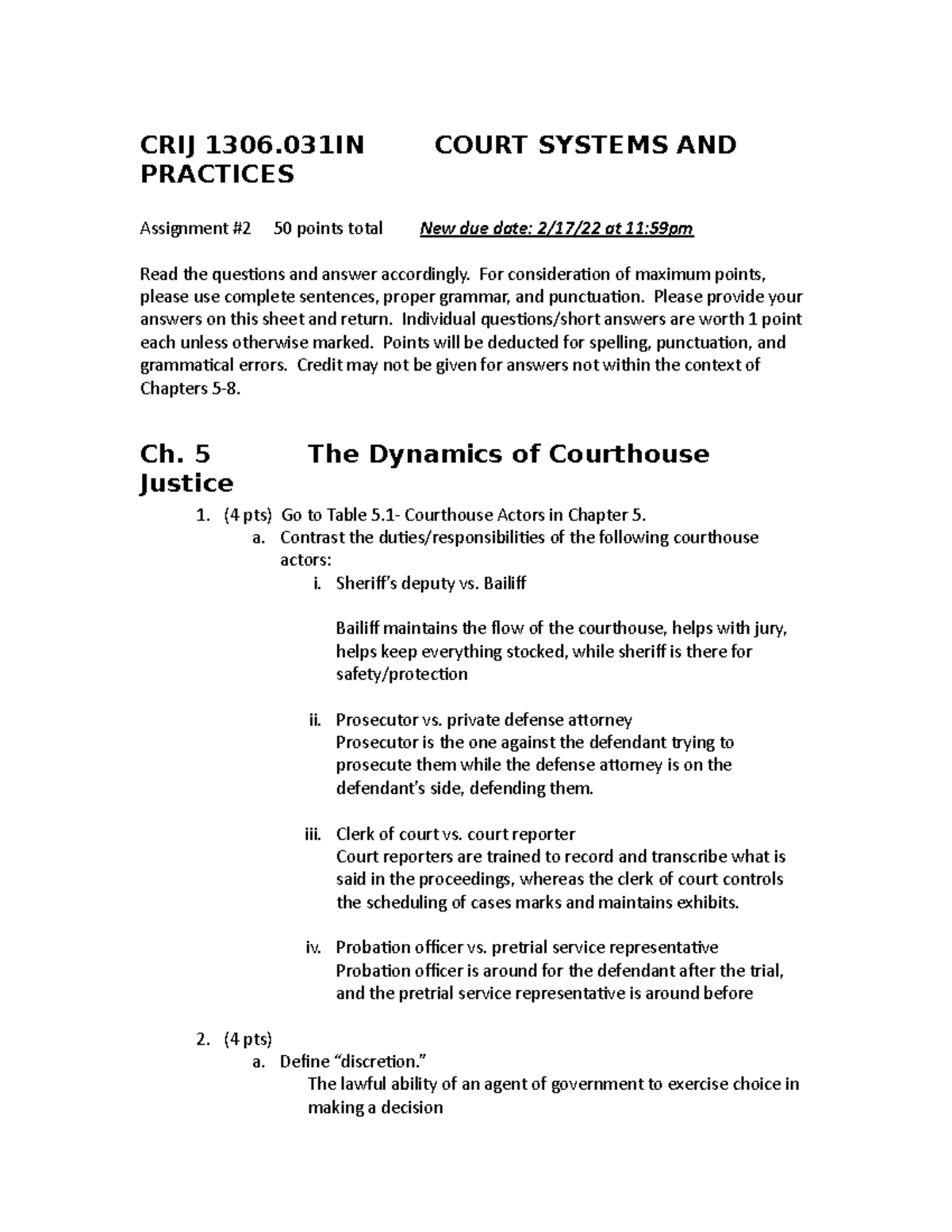 Courts assignment 2 - CRIJ 1306 COURT SYSTEMS AND PRACTICES Assignment ...