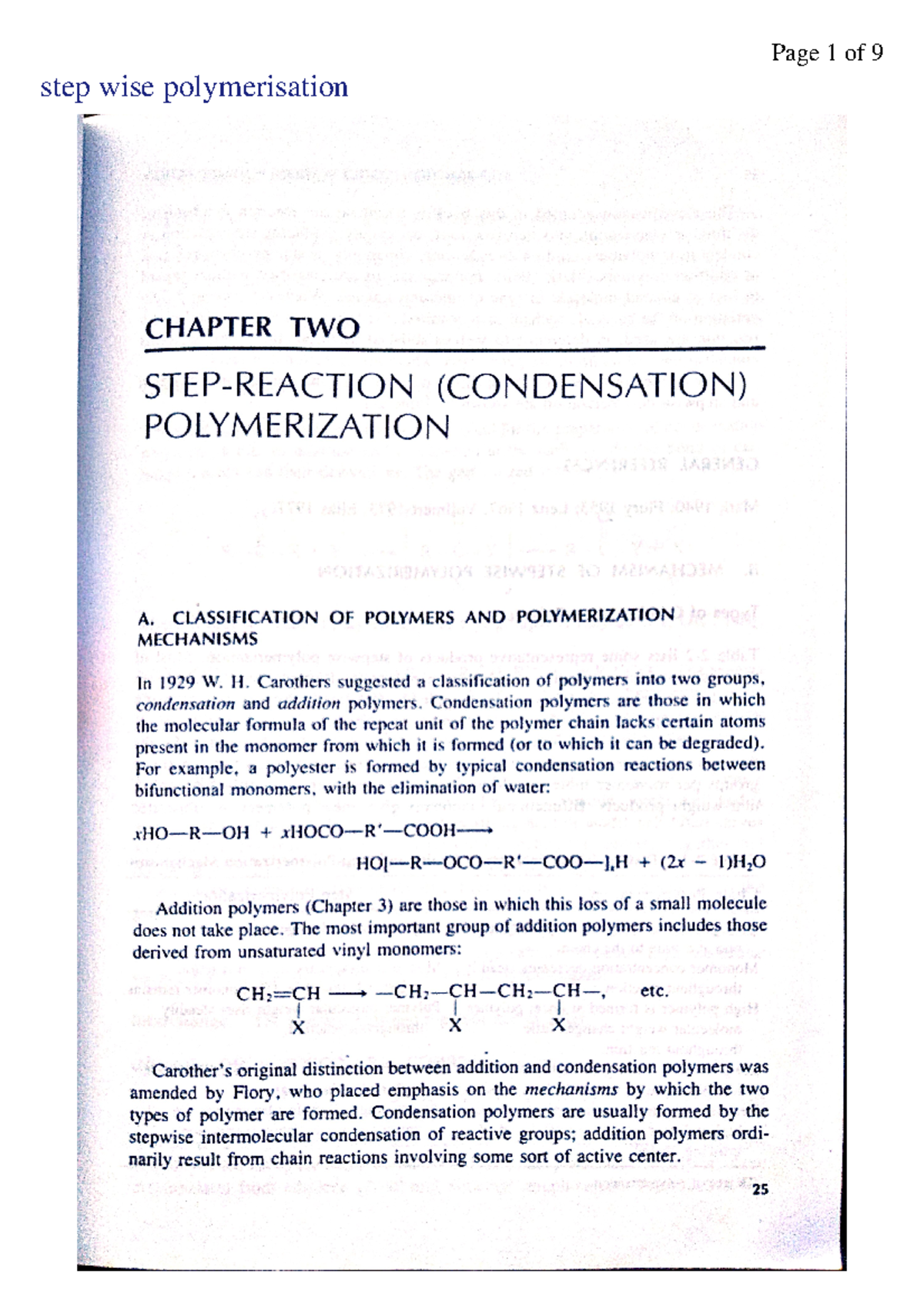 Step growth polymerisation - MSC Chemistry - Studocu