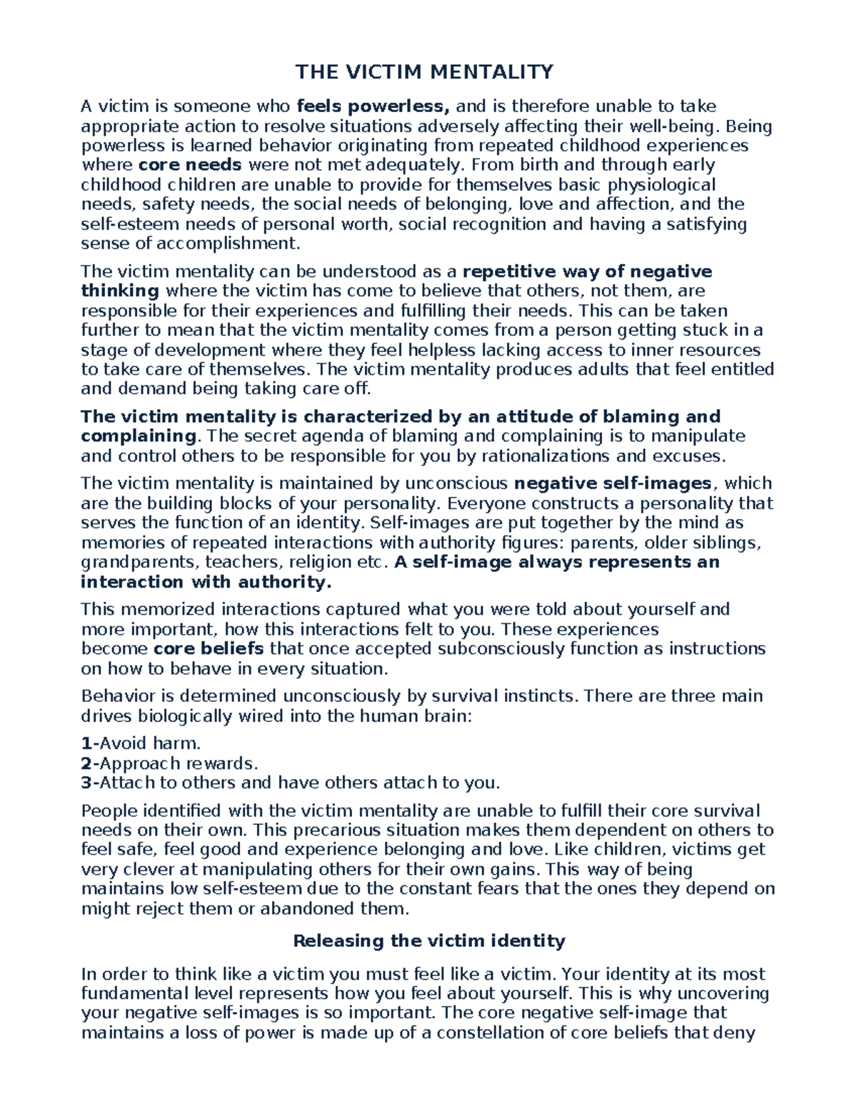 2-THE Victim Mentality - THE VICTIM MENTALITY A victim is someone who ...