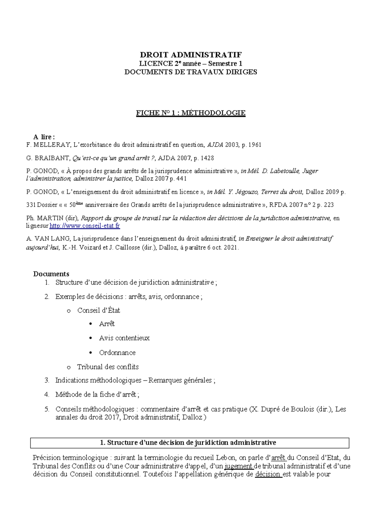 Fiches TD Droit administratif Perera - DROIT ADMINISTRATIF LICENCE 2e année – Semestre 1 ...