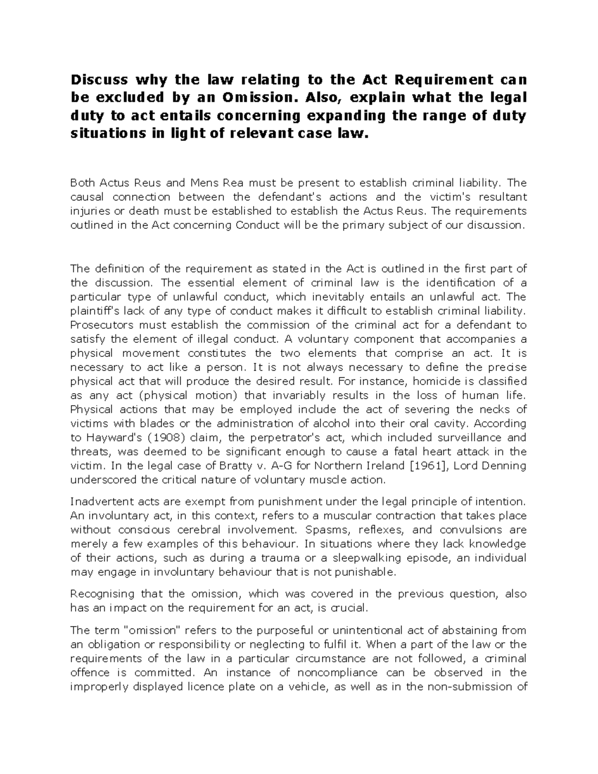 Discuss why the act of requirement - Discuss why the law relating to ...