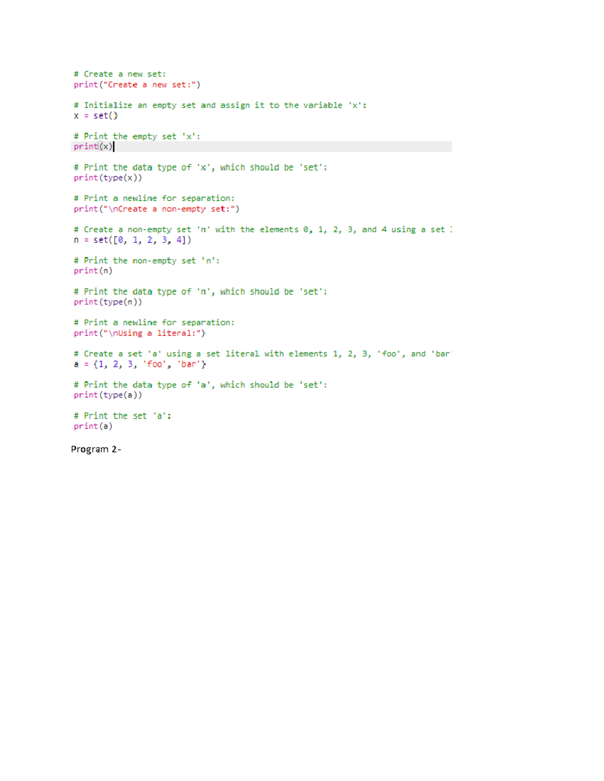 Assignment-set - bswbwh - Create a new set: a new Initialize an empty set and assign it to the ...