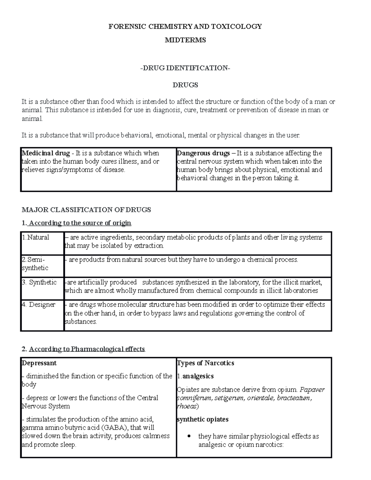 FCT Midterm Notes - FCT - FORENSIC CHEMISTRY AND TOXICOLOGY MIDTERMS ...