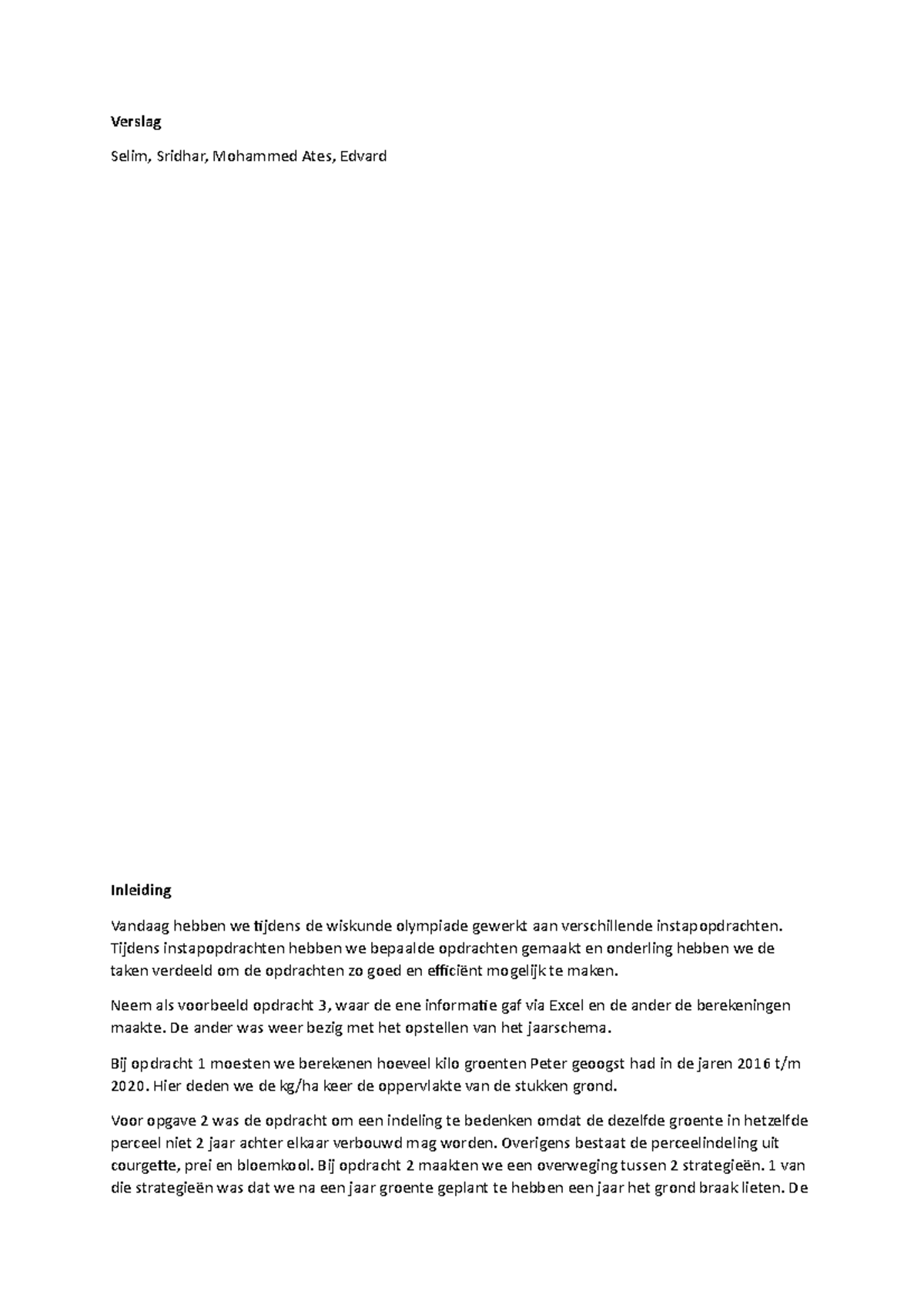 Wiskunde verslag voor practicum - Verslag Selim, Sridhar, Mohammed Ates ...