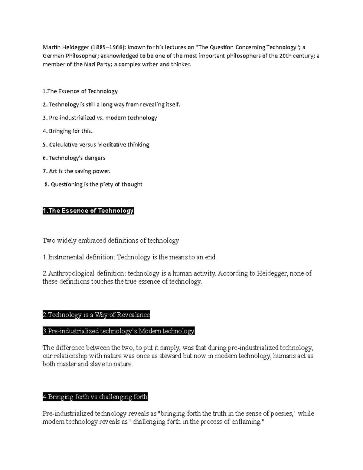 Martin Heidegger - Lecture notes 1 - Agricultural and Biosystem ...