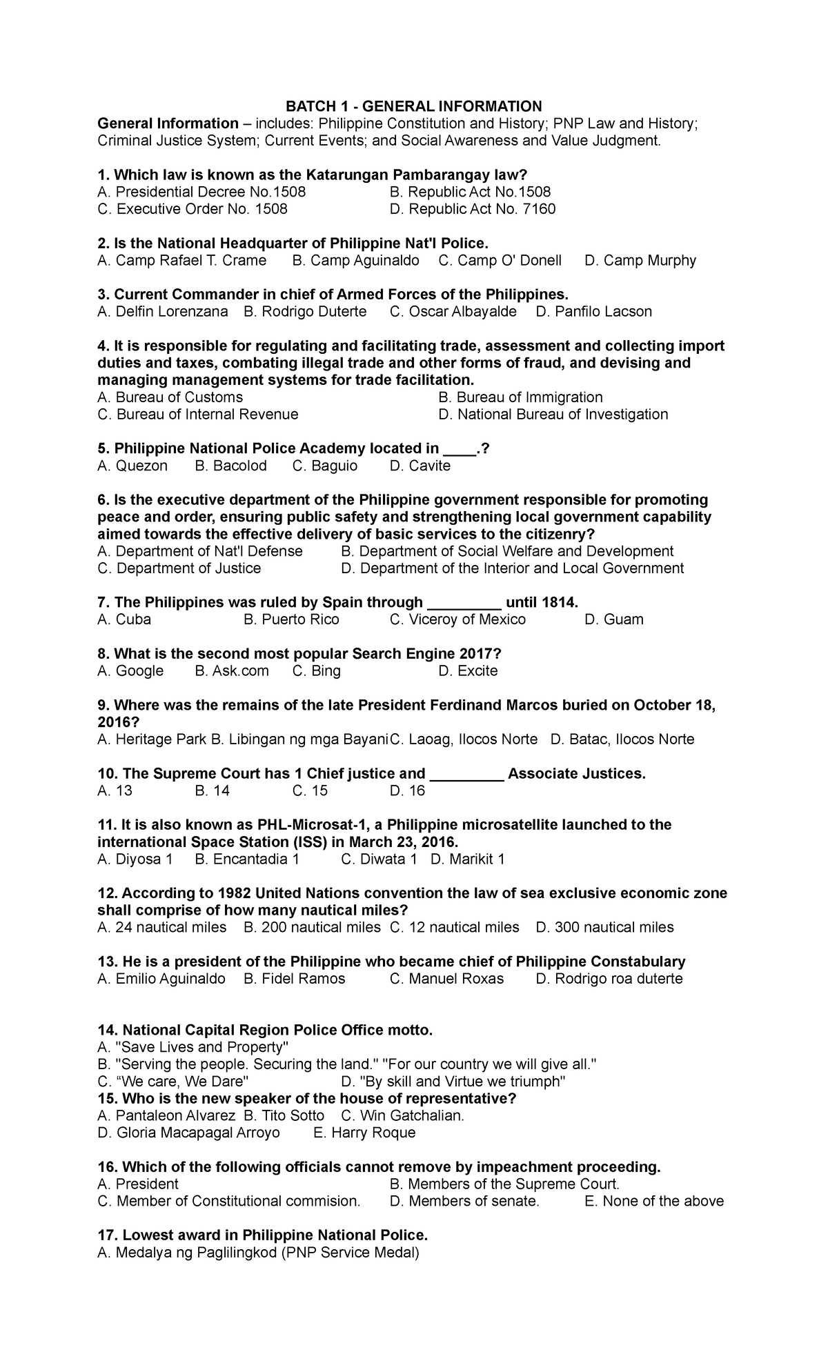 Batch 1 General Information Questionaire 1 300 - BATCH 1 - GENERAL ...