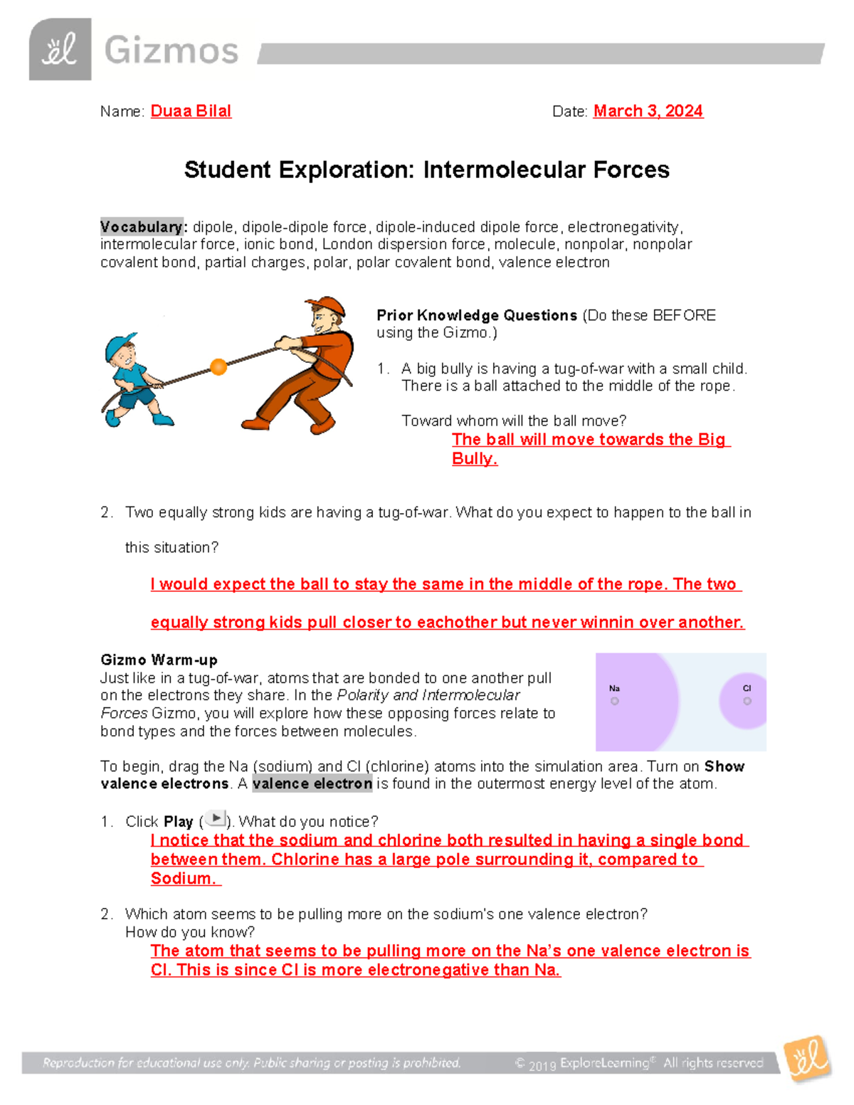 Gizmos Intermolecular Forces Worksheet 2 - Name: Duaa Bilal Date: March ...