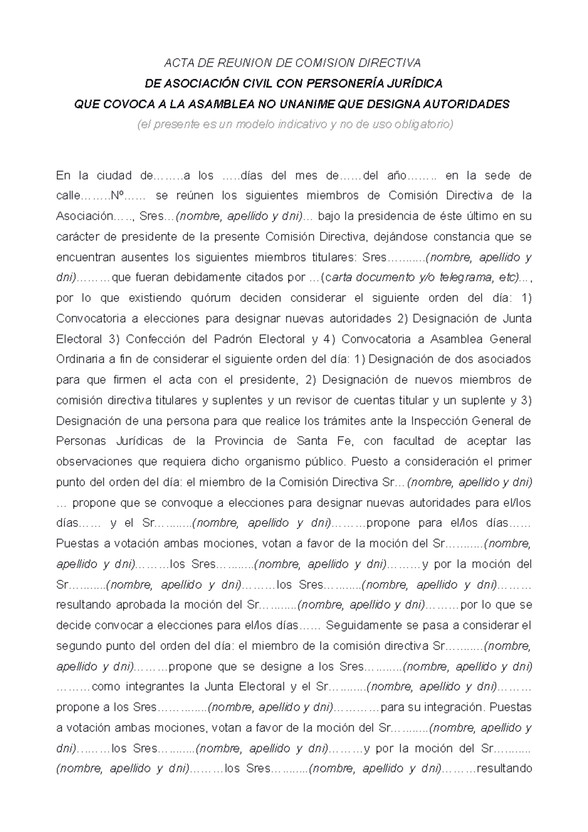 Modelo - Acta que convoca a Asamblea para designar autoridades ...