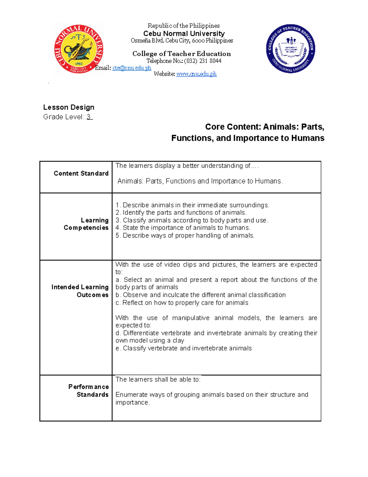 Group 4 Science Lesson Design - Cebu Normal University Republic of the ...