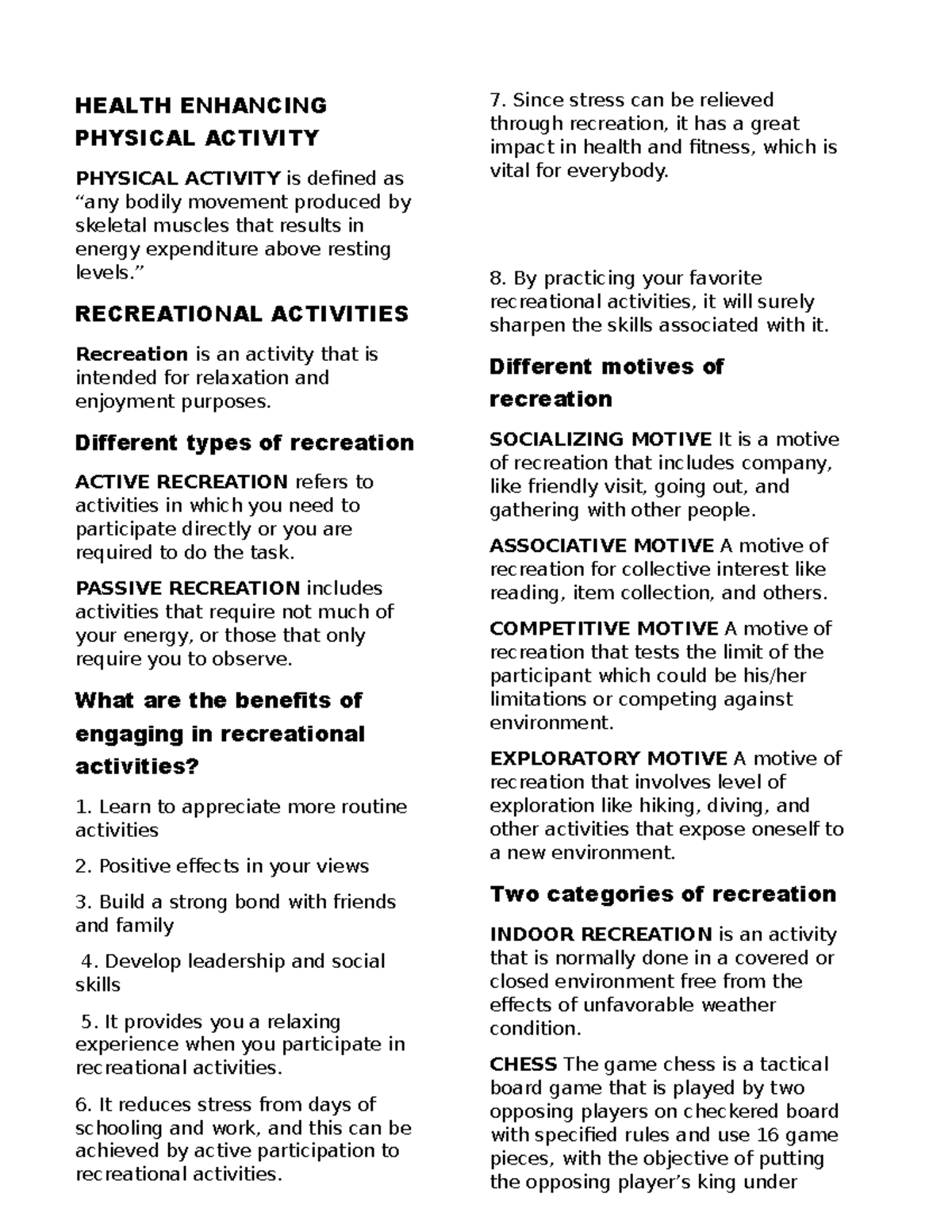 PE4 - HEALTH ENHANCING PHYSICAL ACTIVITY PHYSICAL ACTIVITY is defined as “any bodily movement ...